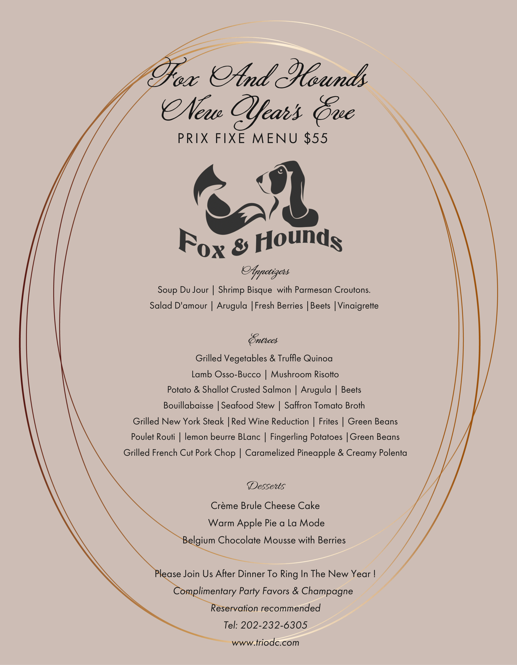 NEW YEAR EVE MENU - fox and hounds lounge